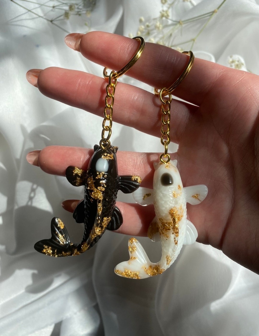 Yin and Yang Gold Koi Fish Set / Koi Fish Keychain / Resin Keychain ...
