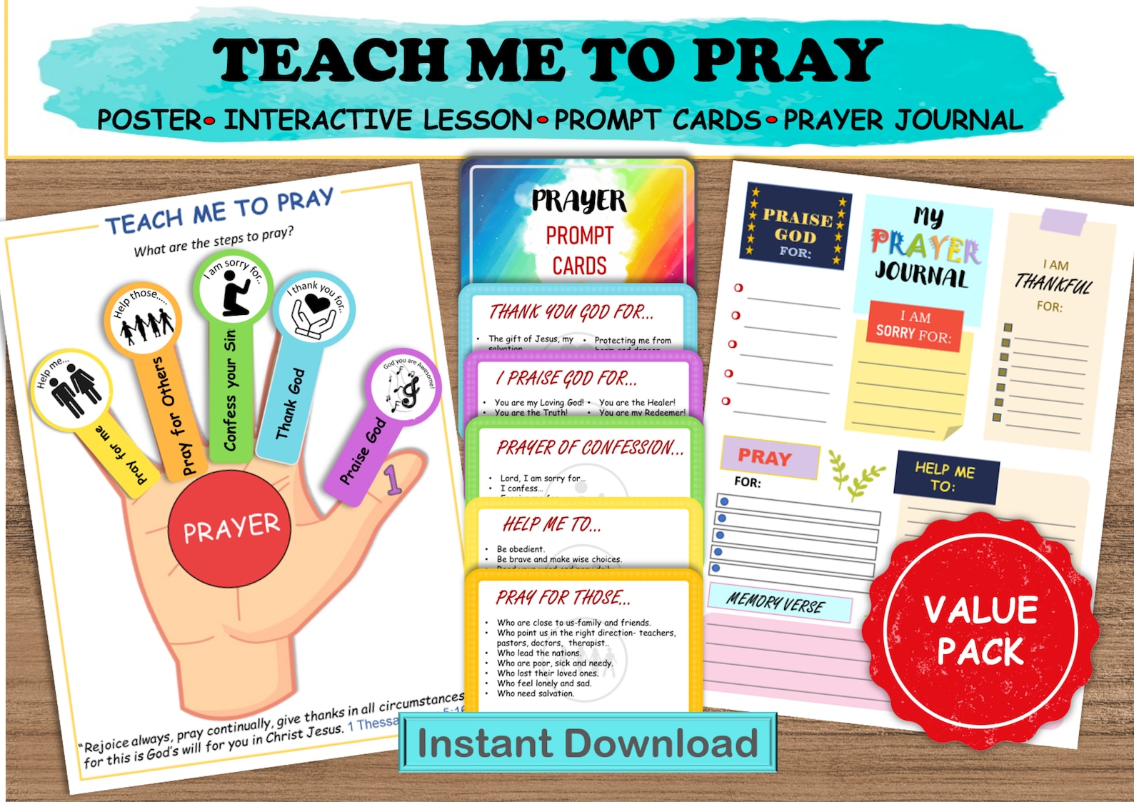 Teach Me to Pray Printable Pack, Steps to Prayer Activity, Prayer ...