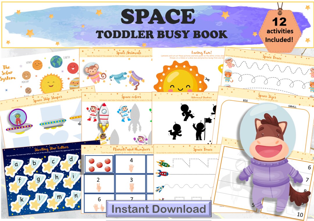 Printable Toddler Busy Book, Space for Toddlers, Toddler Activity Book ...
