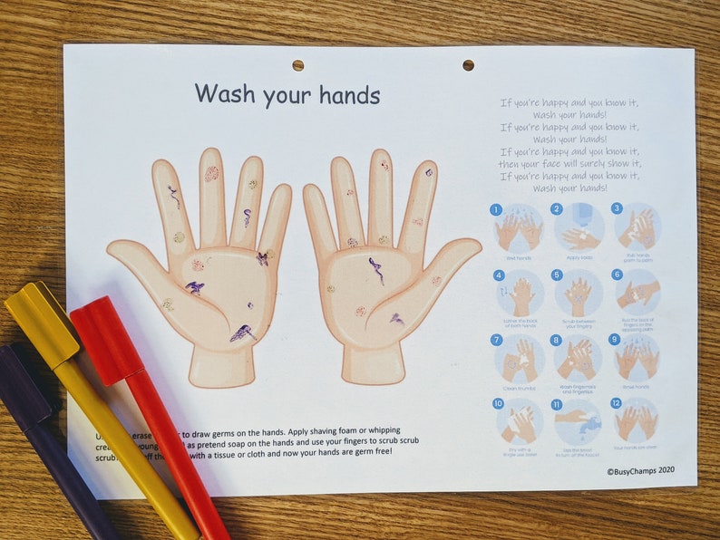 Preschool Busy Book Page, Wash Your Hands Activity, Preschool Learning ...
