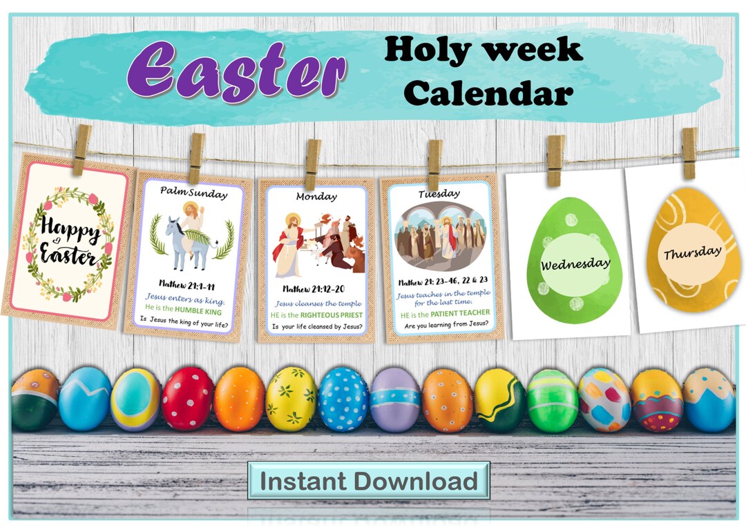 Printable Easter Holy Week Calendar, Easter Countdown, Christian Easter ...