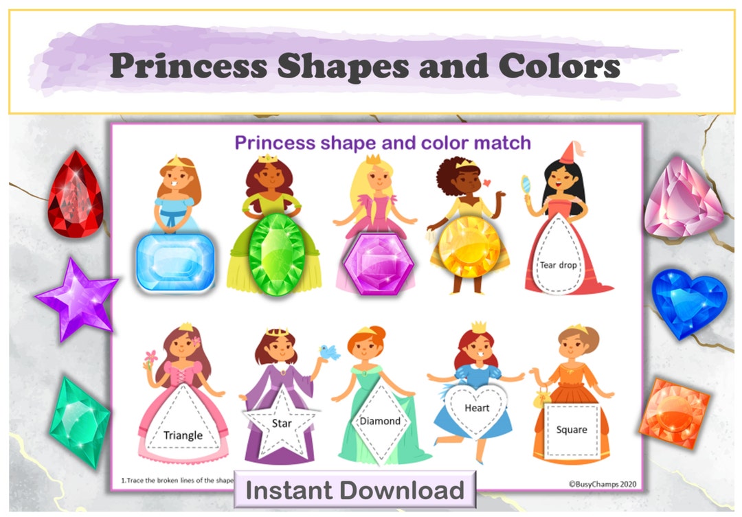 Shapes and Colors Busy Book Page, Princess Theme Printable Activity ...
