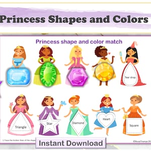 Shapes and Colors Busy Book Page, Princess Theme Printable Activity ...