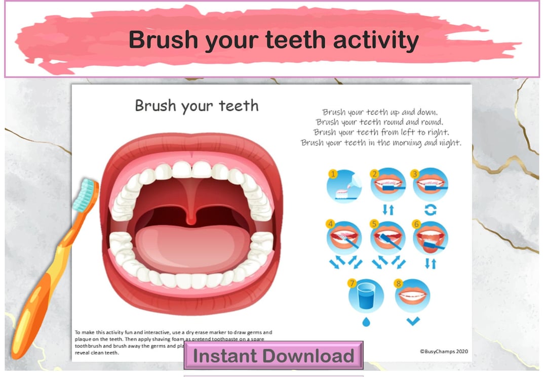 Brush Your Teeth Printable Activity, Preschool Busy Book Page, Life ...