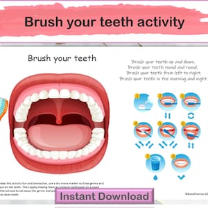 Brush Your Teeth Printable Activity, Preschool Busy Book Page, Life ...