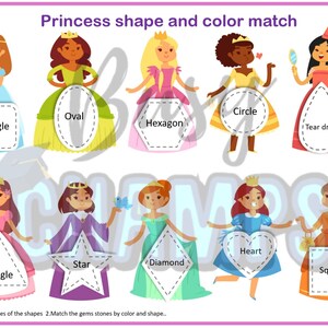 Shapes and Colors Busy Book Page, Princess Theme Printable Activity ...