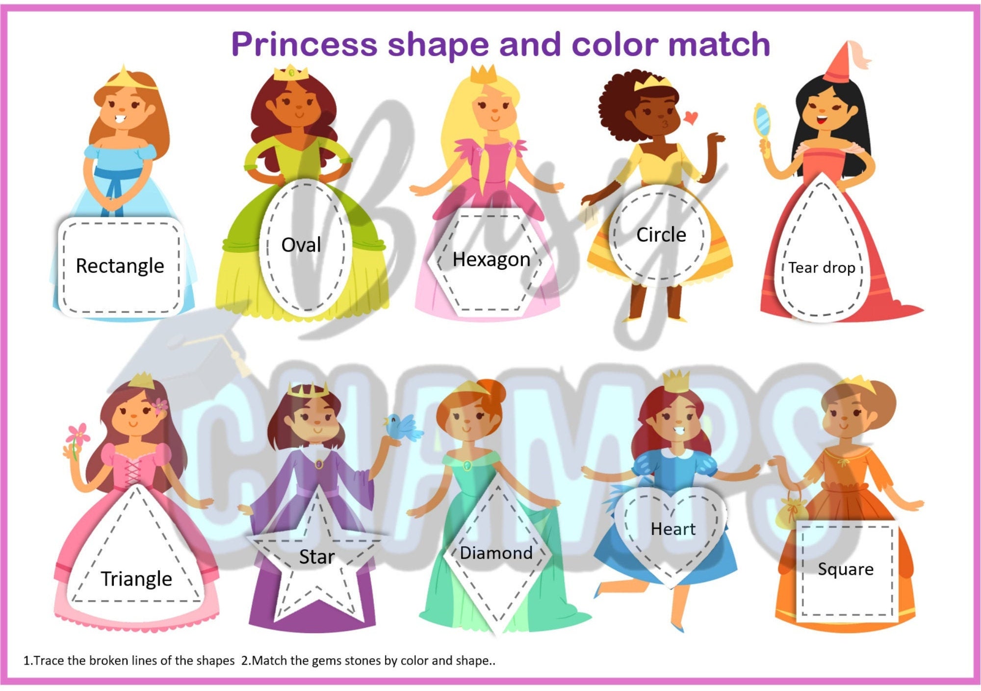 Shapes and colors busy book page Princess theme printable - Etsy Polska