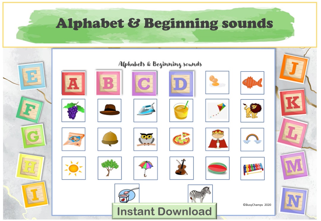 Alphabets and Beginning Sounds, Printable Alphabet Game, Preschool ...