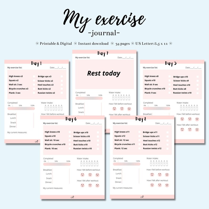 My Exercise - Journal | Exercise Worksheet | Exercise Planner ...