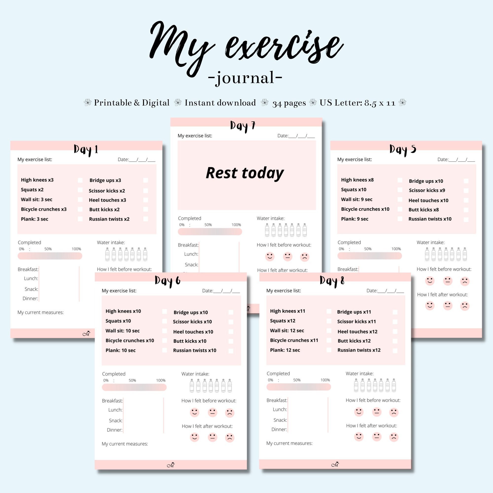 My Exercise - Journal | Exercise Worksheet | Exercise Planner ...