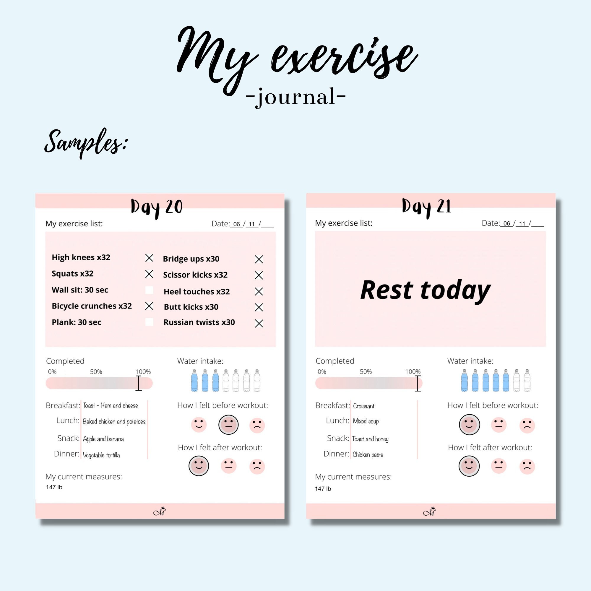 My Exercise - Journal | Exercise Worksheet | Exercise Planner ...