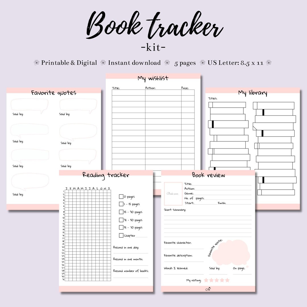 Book Tracker - Kit | Book Review | Reading Tracker | Reading Planner ...