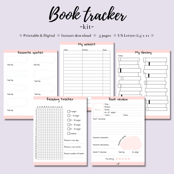 Book Tracker Kit Book Review Reading Tracker Reading - Etsy