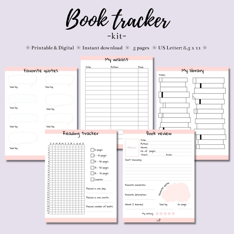 Book Tracker - Kit | Book Review | Reading Tracker | Reading Planner ...