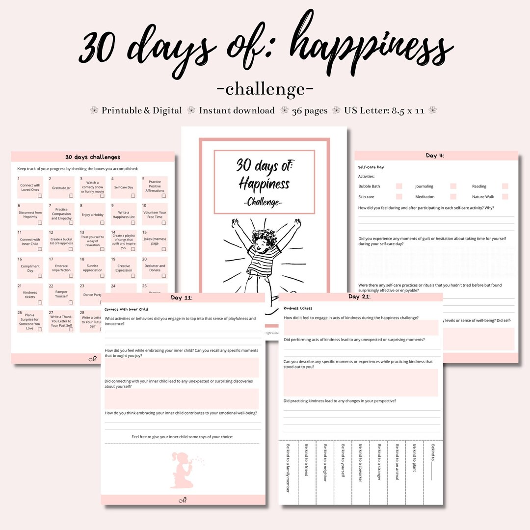 Happiness Challenge: 30-day Mood Tracker Journal (PDF) - Etsy