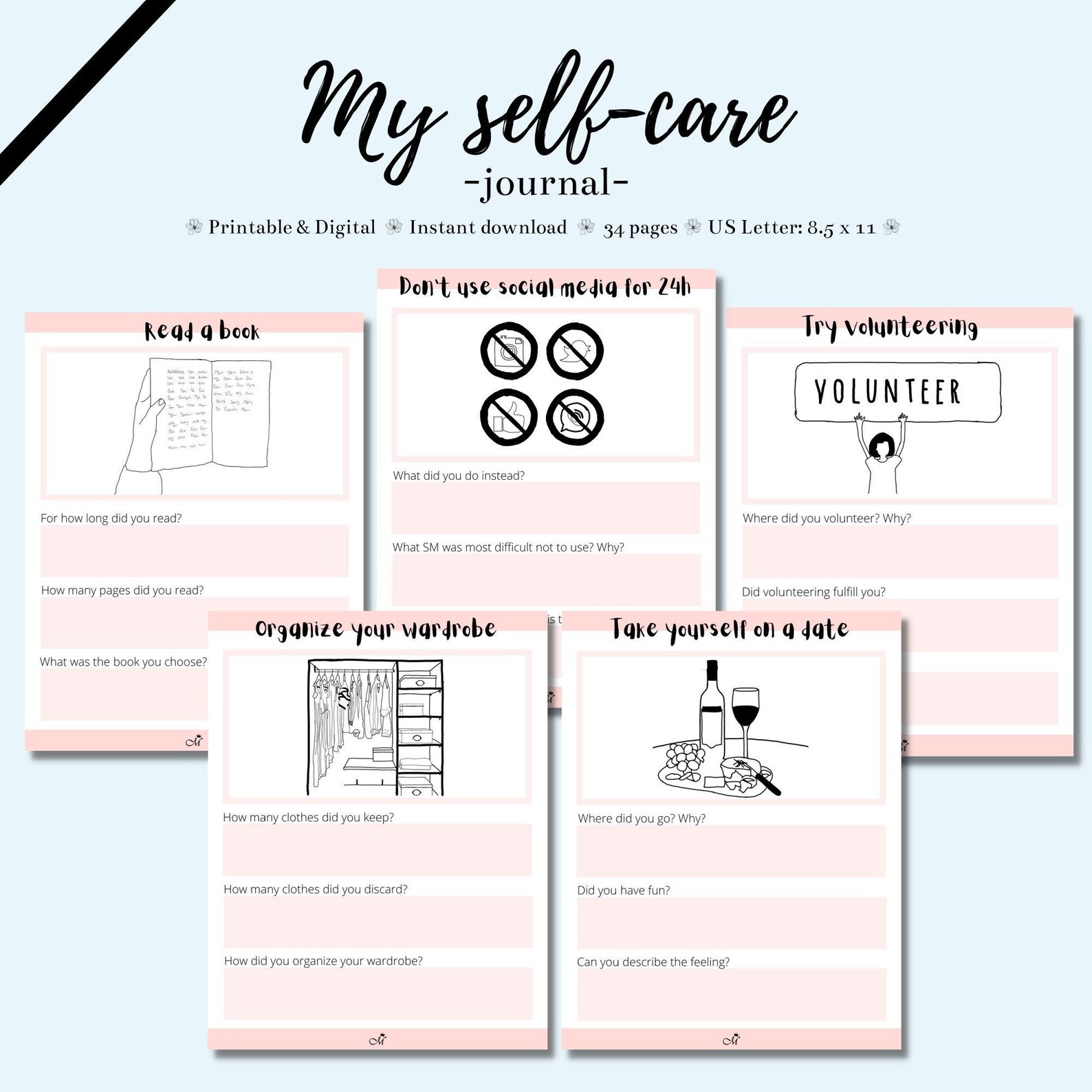 My selfcare Journal Self care journal Self care kit | Etsy