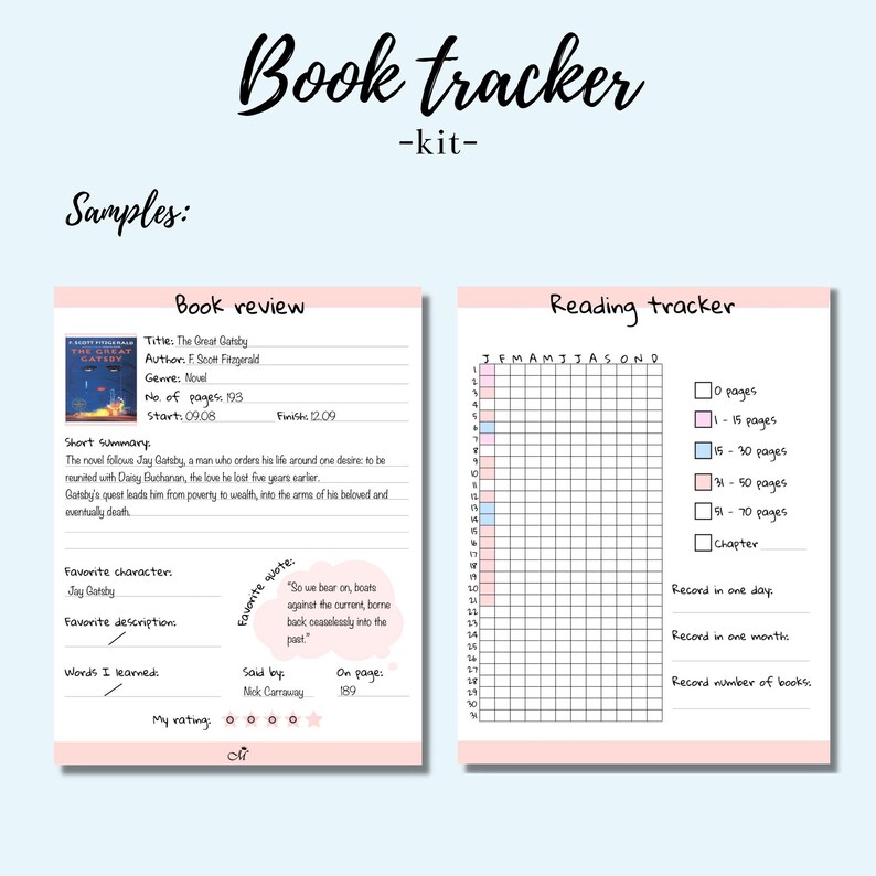 Book Tracker - Kit | Book Review | Reading Tracker | Reading Planner ...