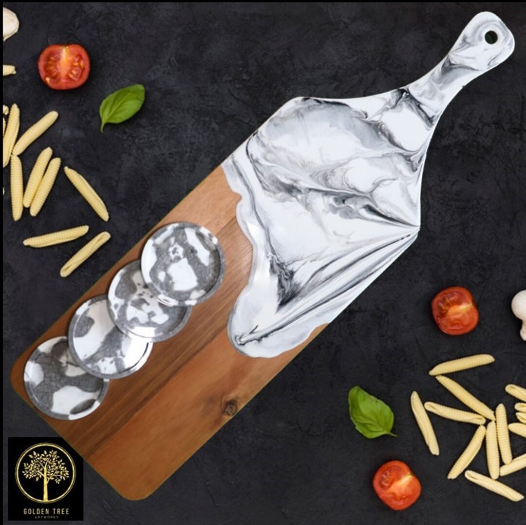 Resin Cheese Board & 4 Coasters Use as Serving Tray, Chopping Board ...