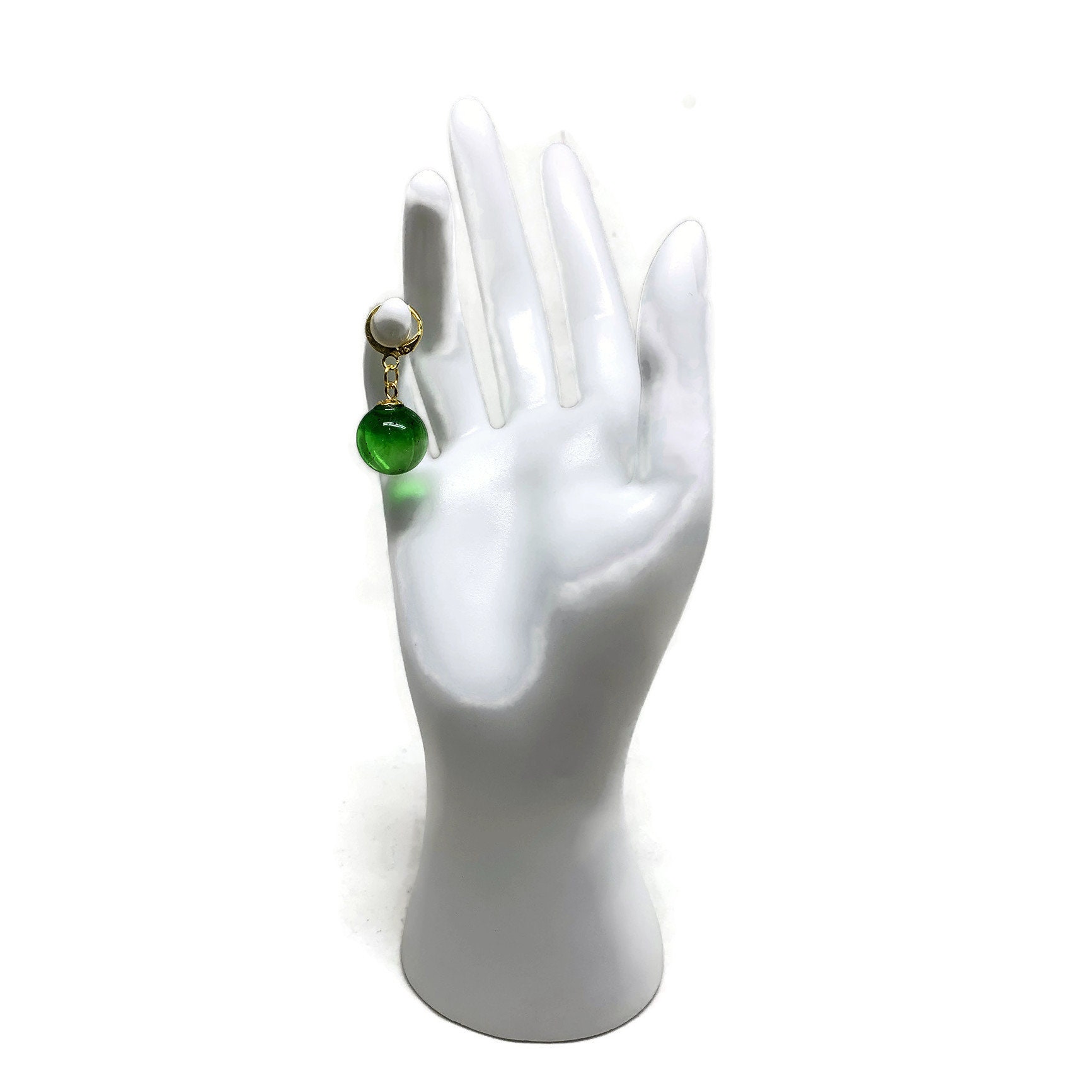 Green Ball Earrings Transparent and Green Earrings Green Ball Shaped ...