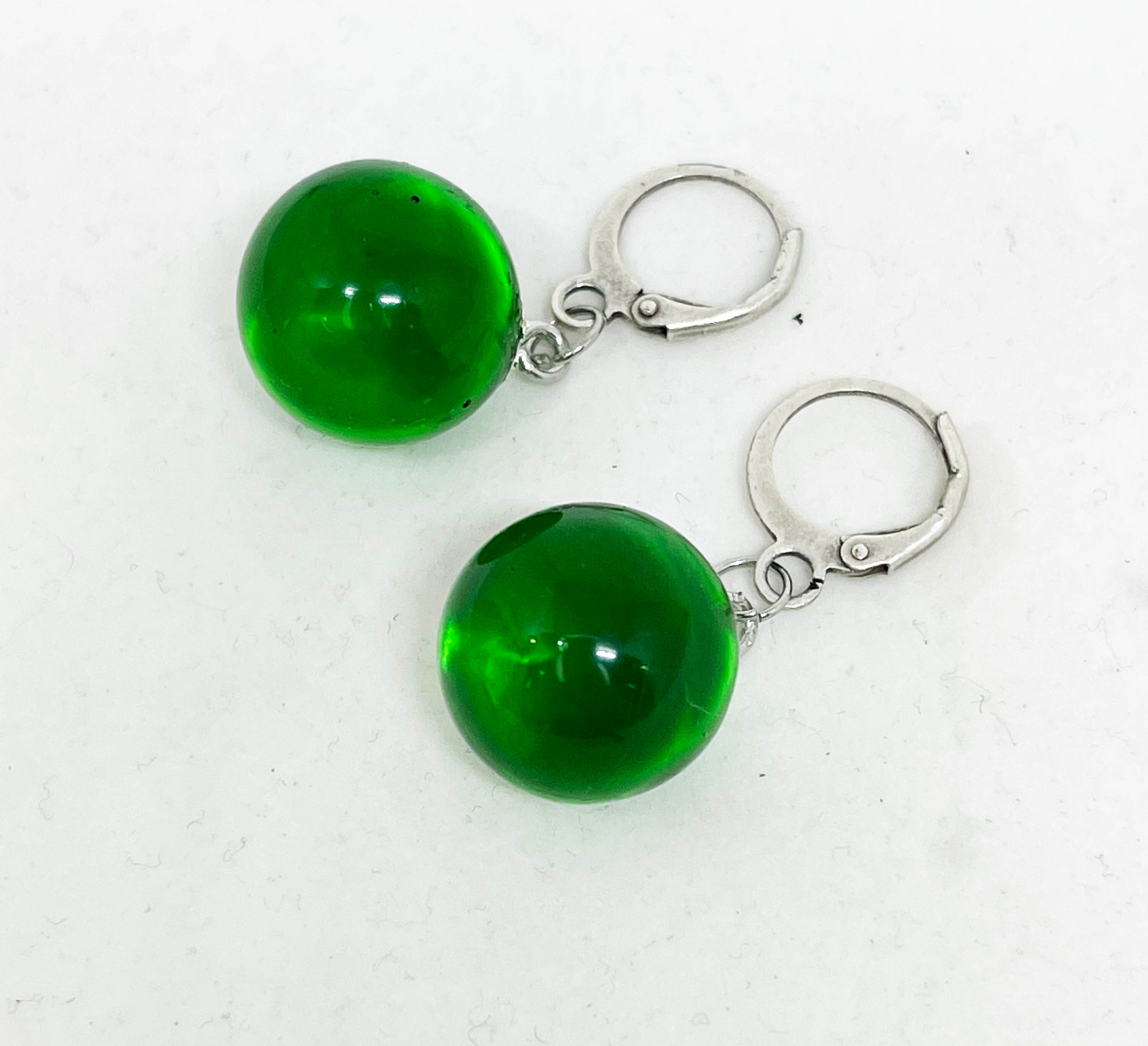 Green Ball Earrings Transparent and Green Earrings Green Ball Shaped ...