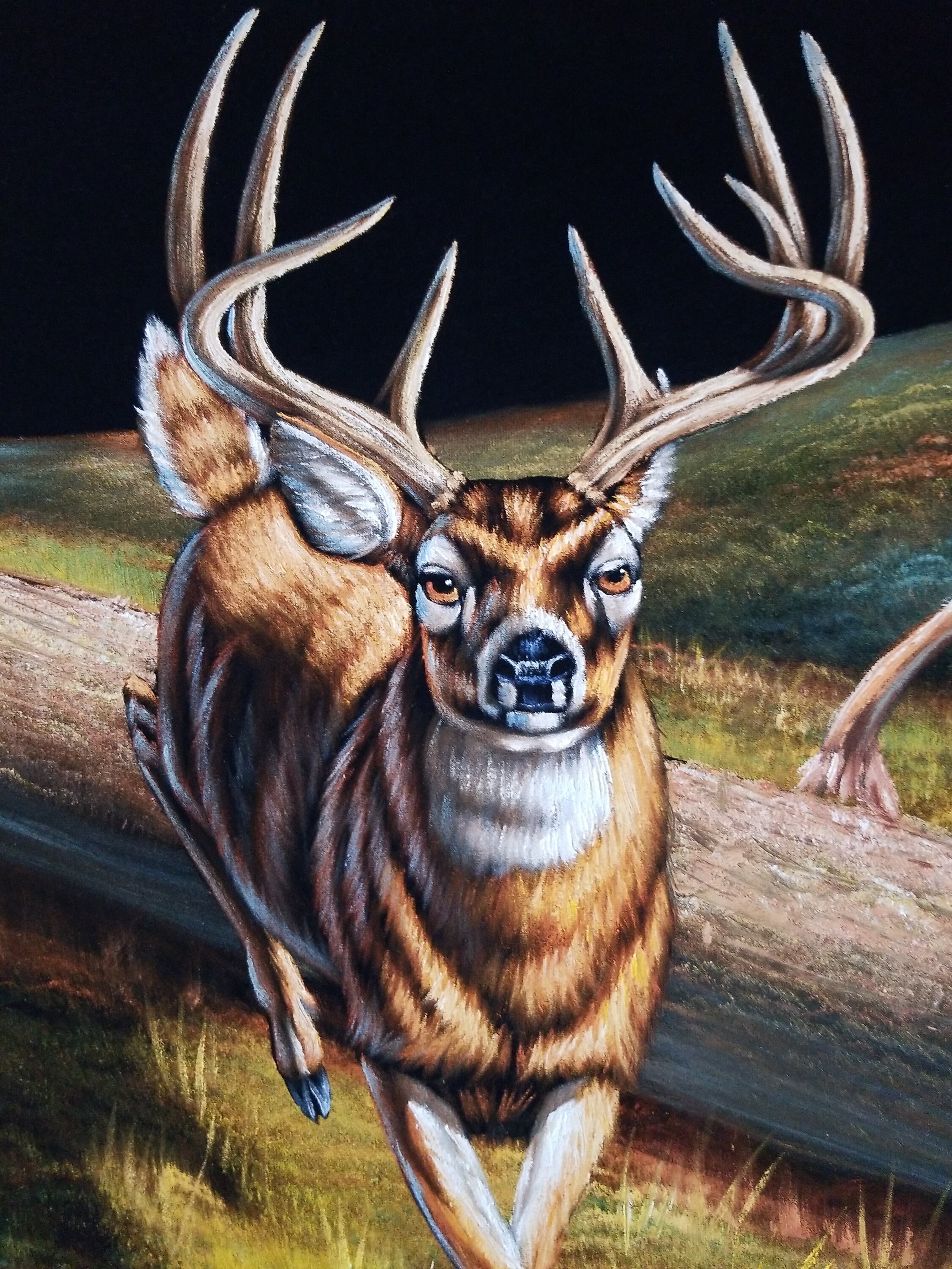 Deer Jumping Buck hunt woods Original Oil Painting on Black | Etsy