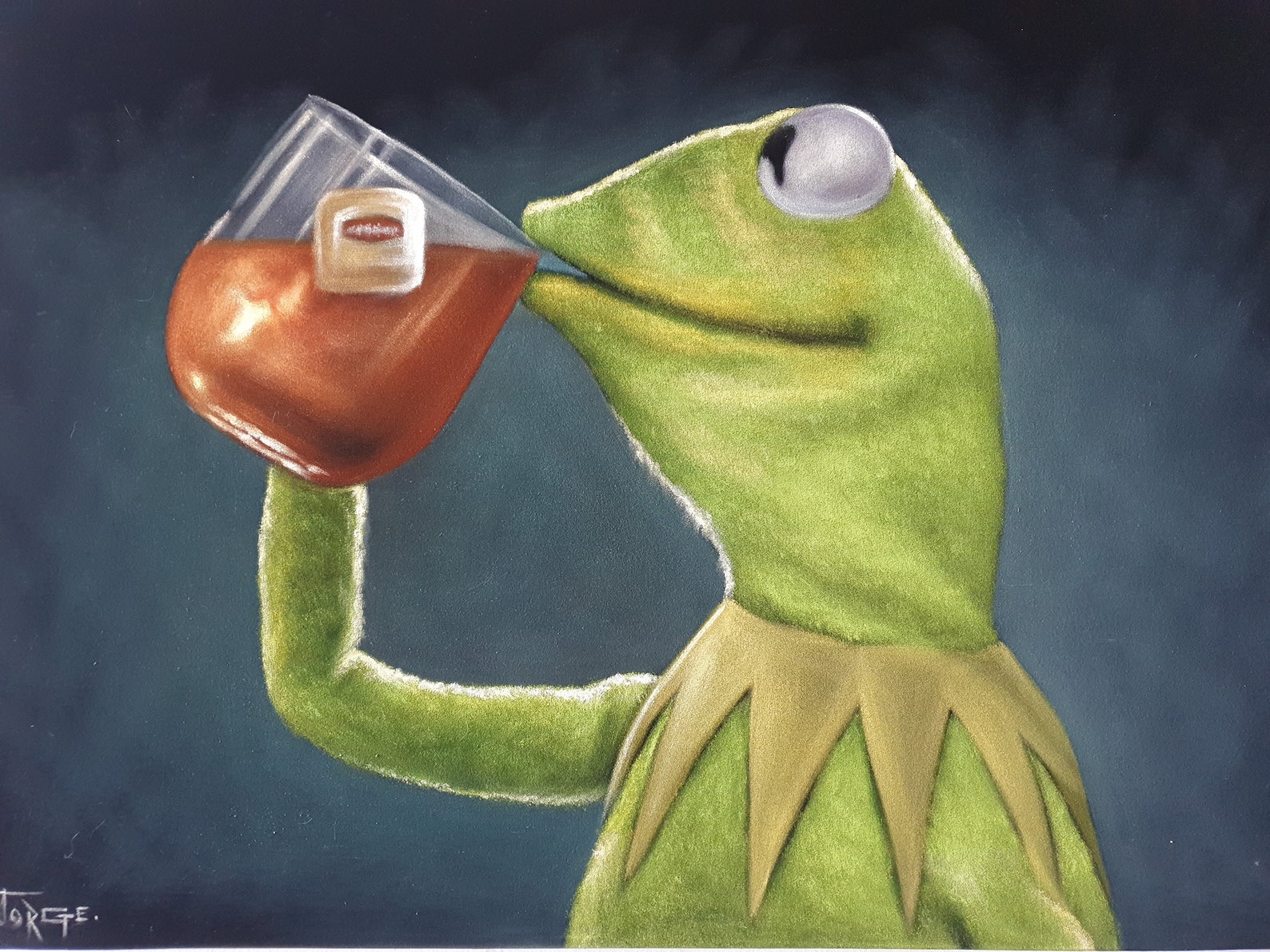 Kermit the Frog Drinking Tea Meme : Original Oil Painting on - Etsy