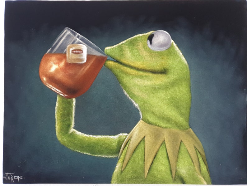 Kermit the Frog Drinking Tea Meme : Original Oil Painting on - Etsy
