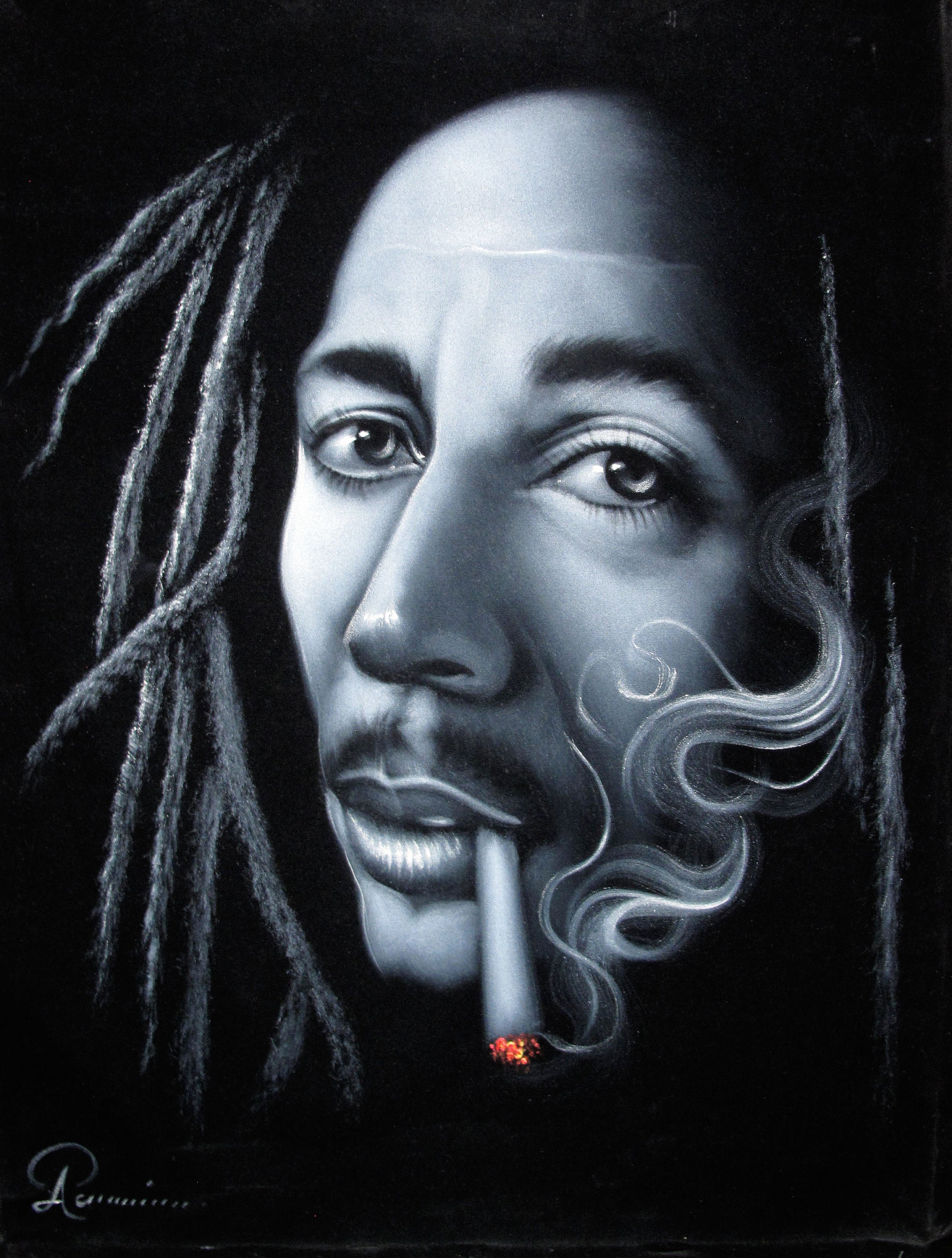 Bob Marley Smoking Painting