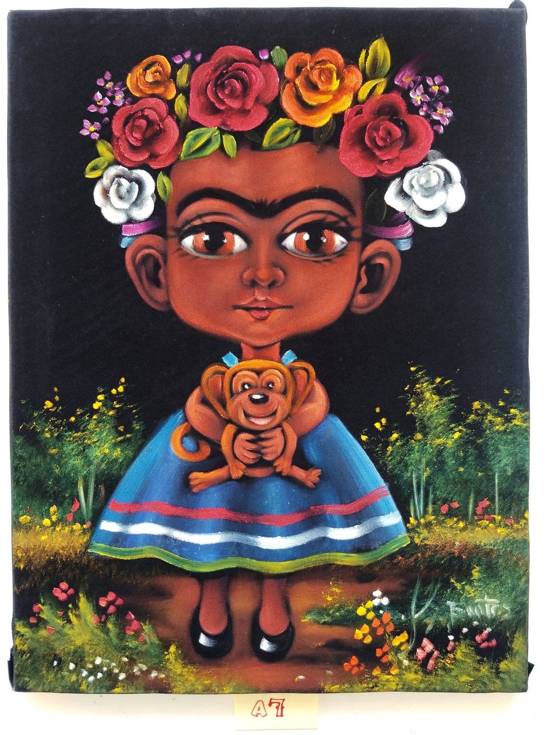 Frida Kahlo as Child With Monkey: Original Oil Painting on - Etsy
