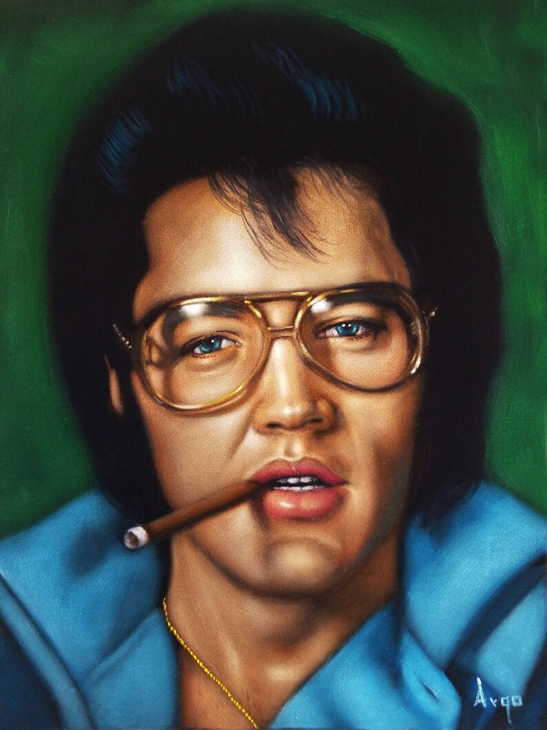 Elvis Presley Portrait Gold Sunglasses and Cigar Original - Etsy