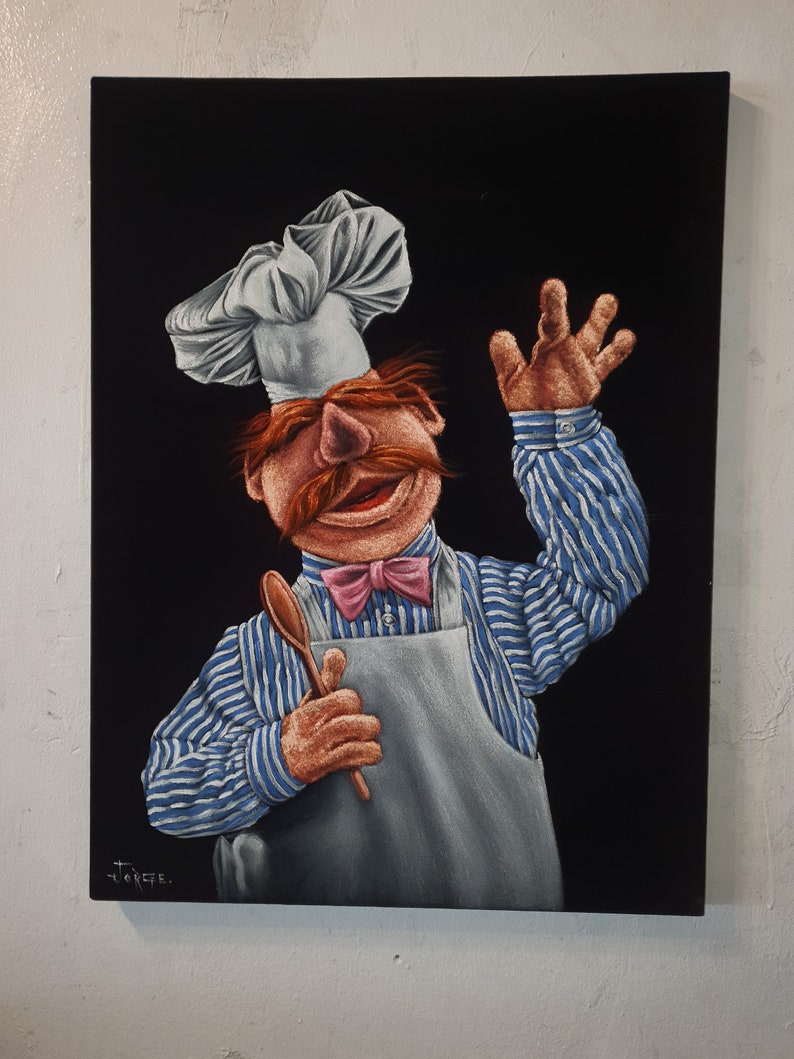 Swedish Chef From the Muppets: Original Oil Painting on Black - Etsy
