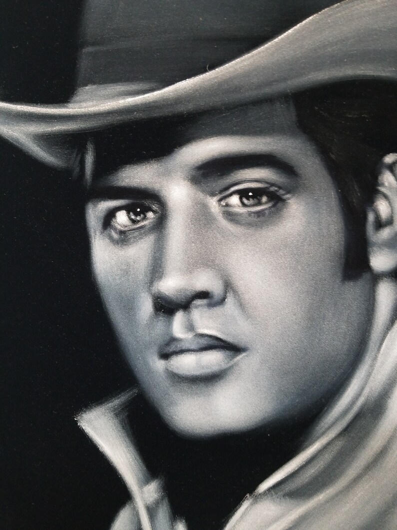 Elvis Presley Portrait Black and White Cowboy Hat Original - Etsy