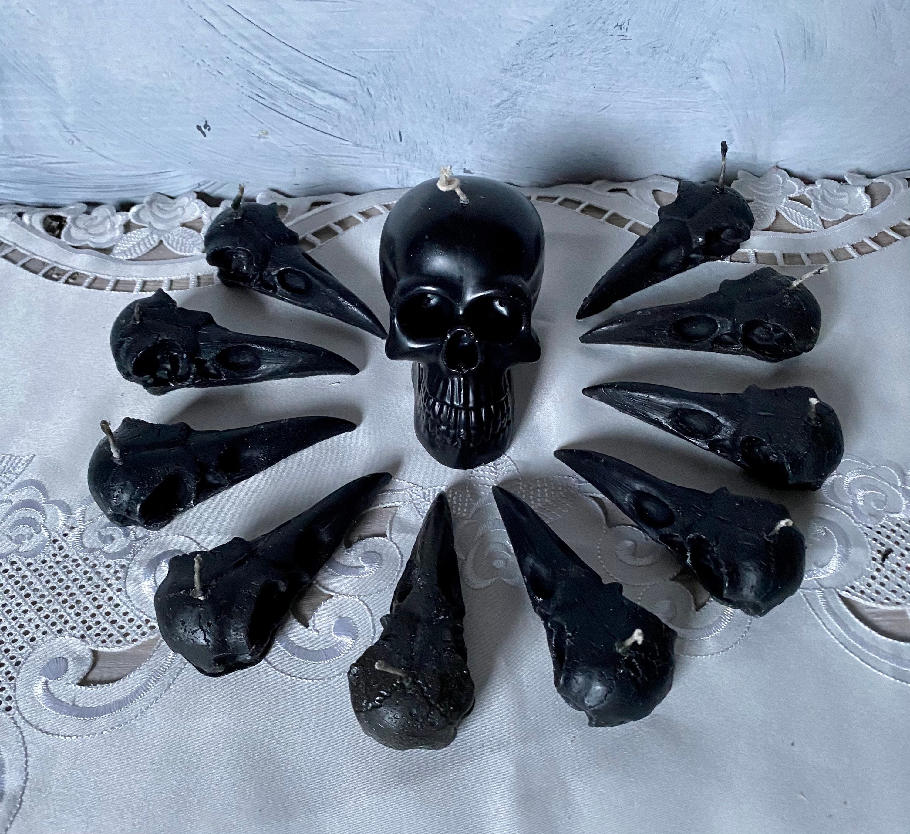 Set Gothic Skull candles set of 10 small black candles | Etsy