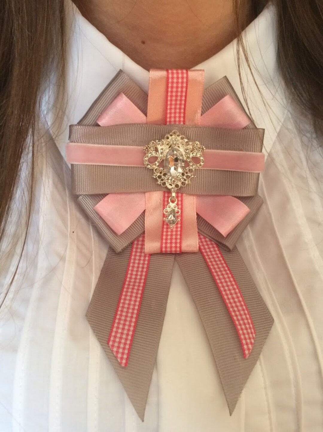 Gothic Jewelry, Silver Glass Bead Cameo Broch, Collar Bow Gothic Steam ...