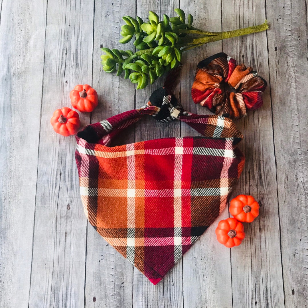 Autumn Spice Plaid Dog Bandana – Matching Scrunchie Set - Etsy