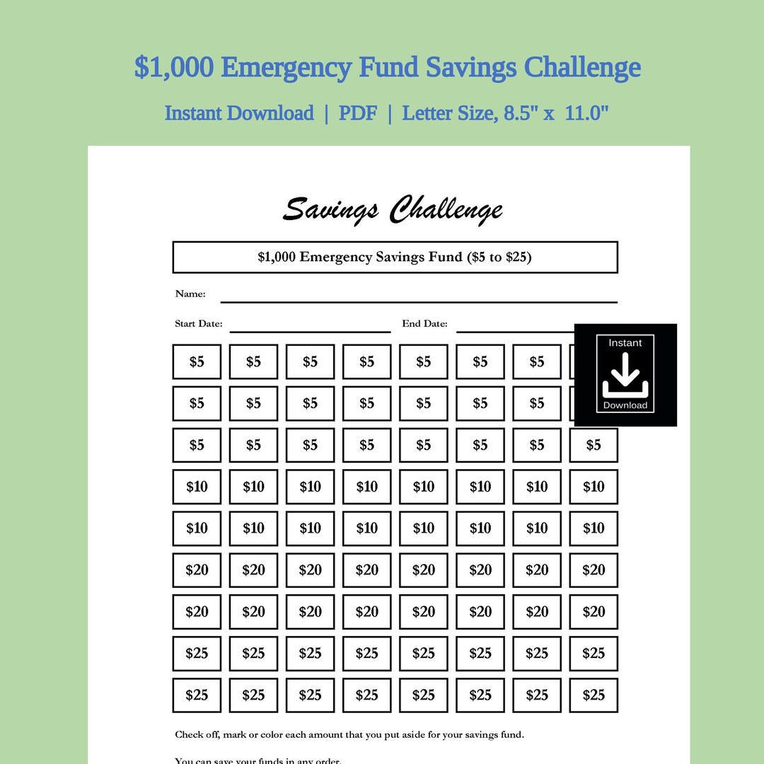 Instant Download - Savings Challenge | Savings Tracker | 1,000 ...