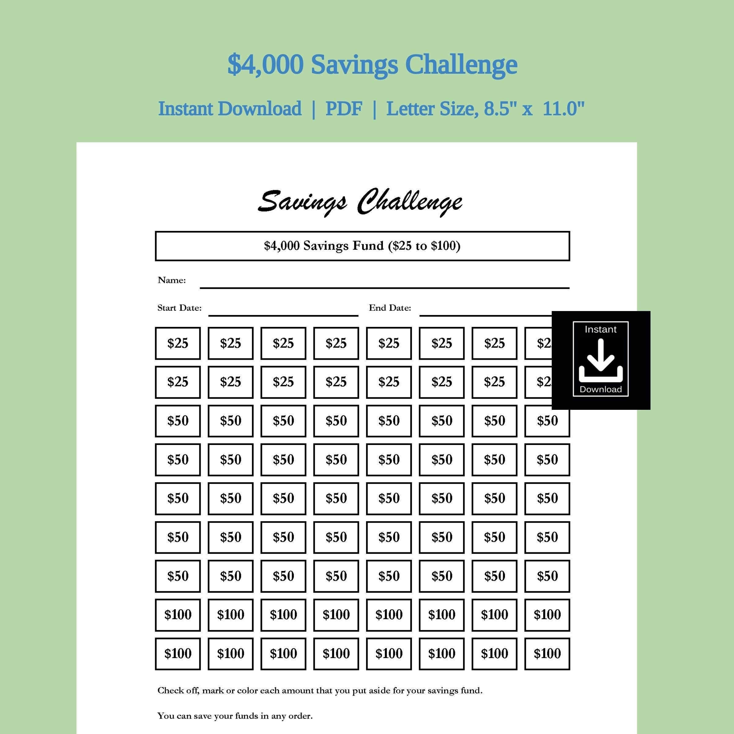 Instant Download - Savings Challenge | Savings Tracker | 4000 Savings ...