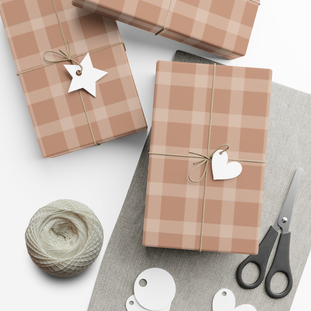 Neutral Gingham Christmas Wrapping Paper-brown Buffalo Plaid Stripe Eco ...