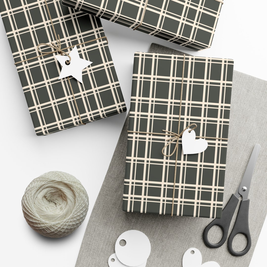 Dark Grey-green Plaid Rustic Farmhouse Wrapping Paper - Green and Cream ...