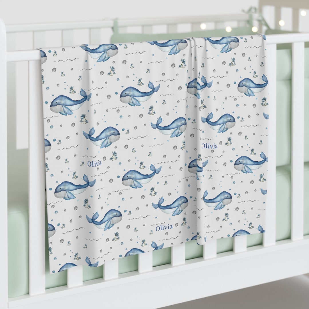 Blue Whale Swaddle Ocean Theme Nursery Blanket Nautical Baby Shower ...