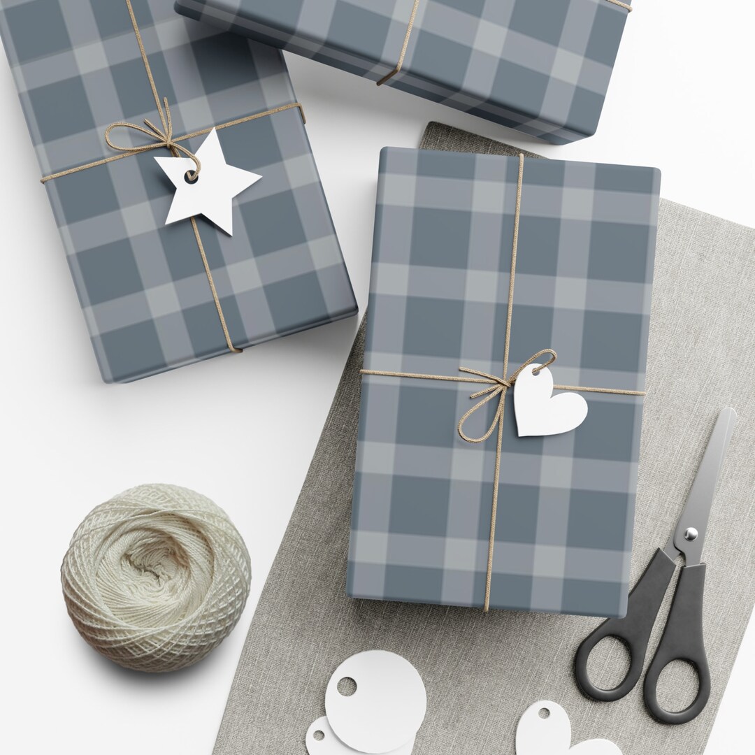 Blue Gingham Christmas Wrapping Paper- Buffalo Plaid Stripe - Eco ...