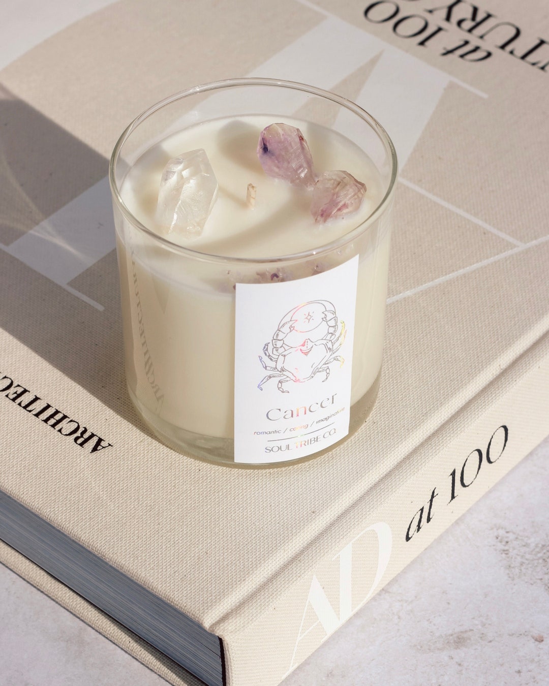 Iridescent Cancer Candle With Crystals for Manifestation. Zodiac Candle ...