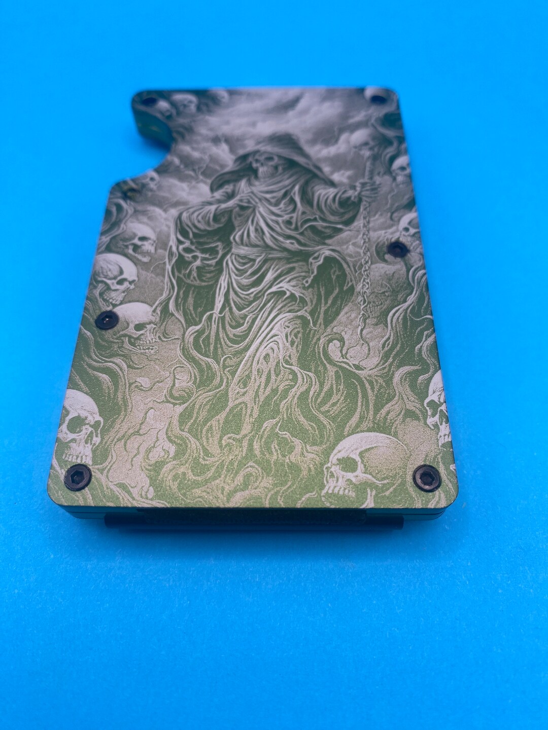 Engraved Grim Reaper and Skulls Metal Card Holder With Money Clip - Etsy