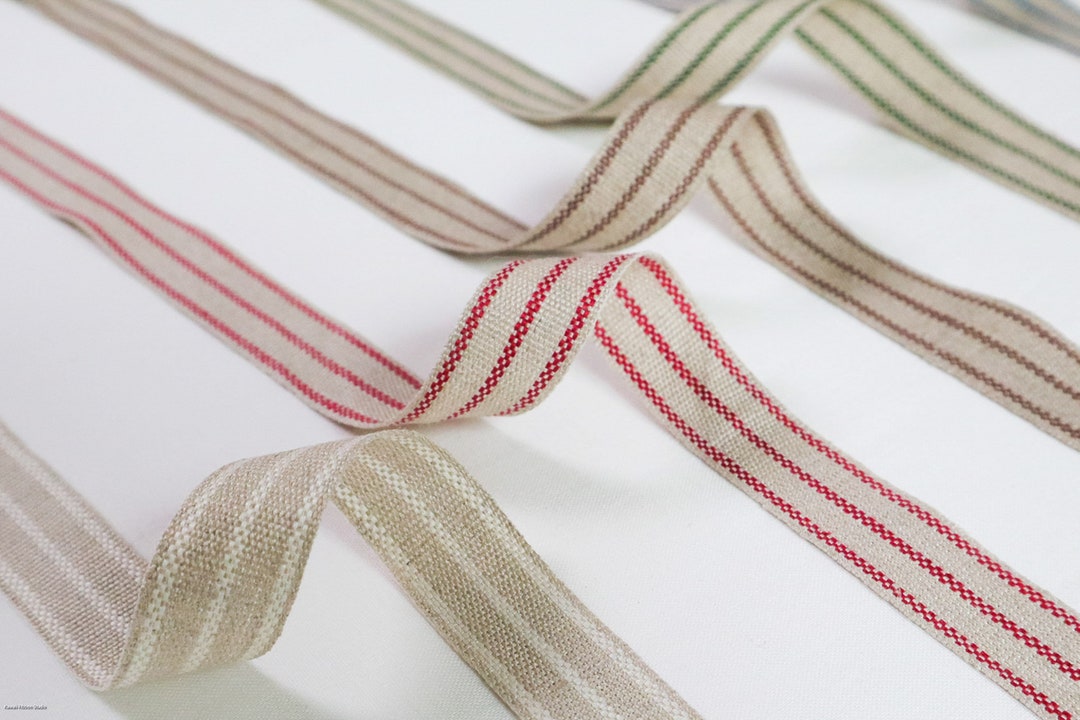Linen Ribbon 3 Stripes 18mm, 100% Linen Braid, Striped Ribbon, Wedding ...