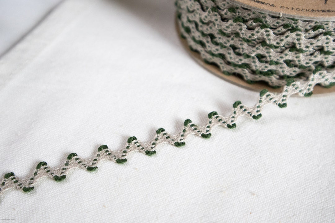 100% Green Linen Croquet, Ric Rac Ribbon, Zig Zag Ribbon, Serpentine ...