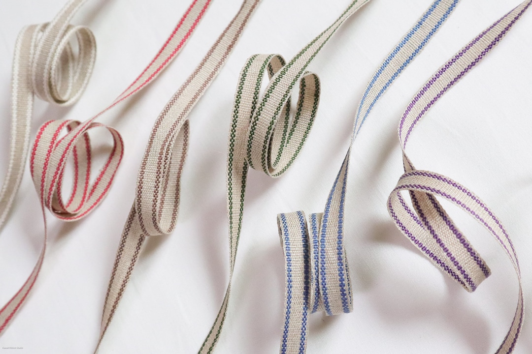 Linen Ribbon With 10mm Stripes, Striped Ribbon, Wedding Decoration ...