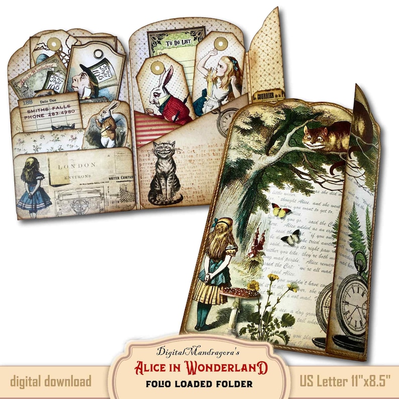 Alice in Wonderland Junk Journal Folio Kit — Printable Pages, Loaded ...