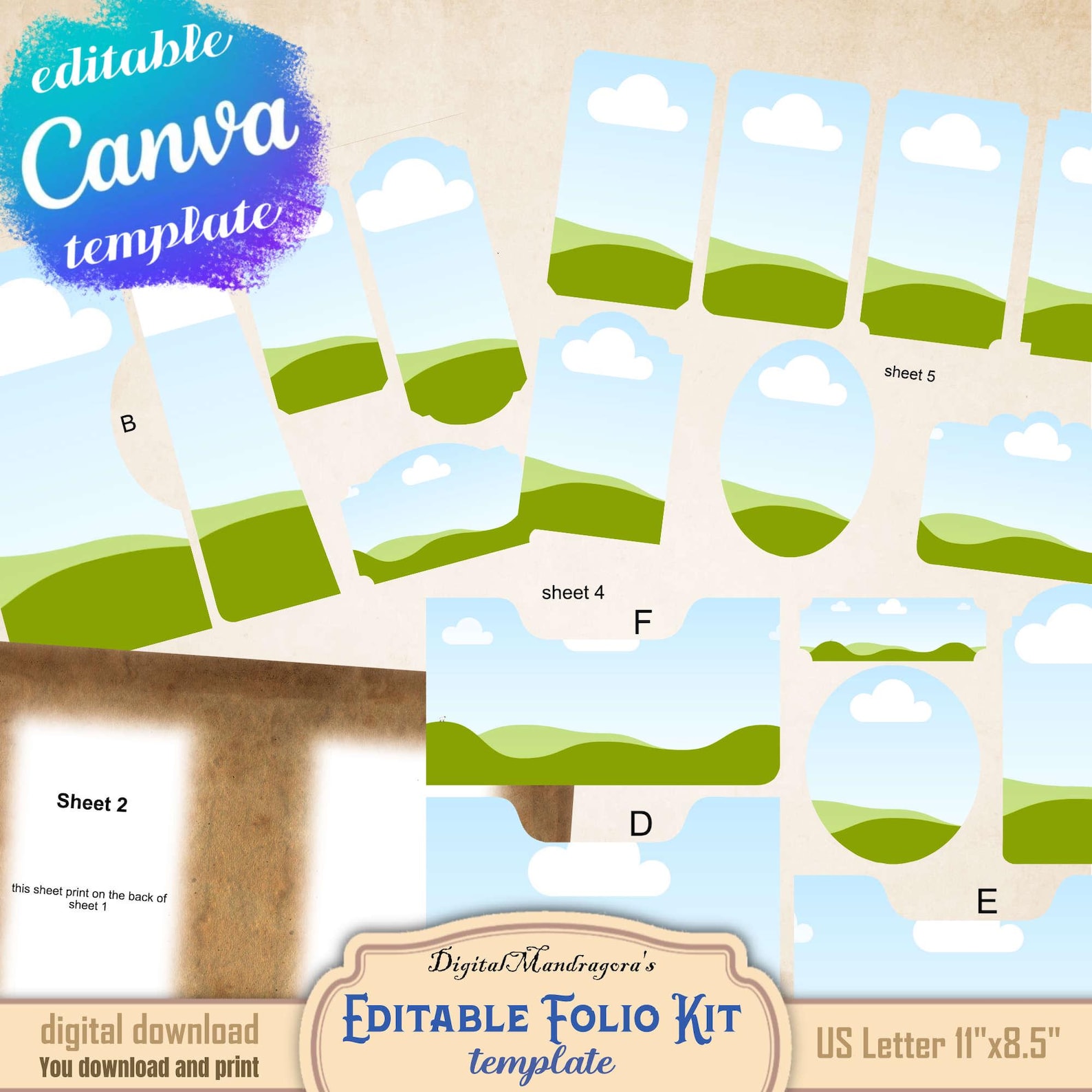 Canva Frames Drag-and-drop Folio Kit - Editable Blank Shabby Junk ...