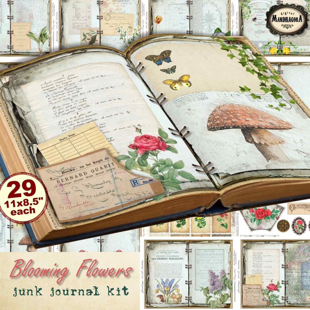 Blooming Flowers Junk Journal Kit, Floral Journal Pages, Vintage ...