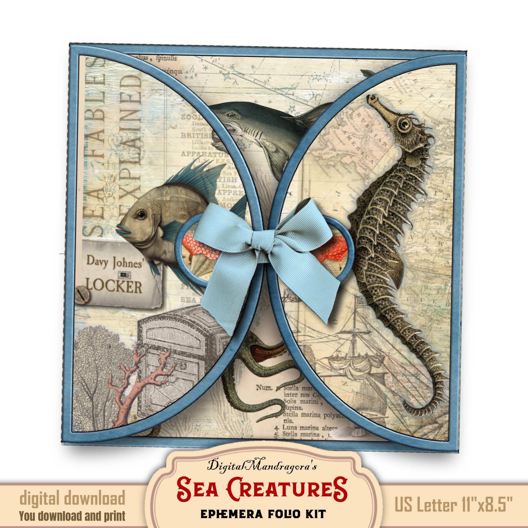 Ocean Creatures Junk Journal Kit: Sea Life Ephemera Folio (digital ...